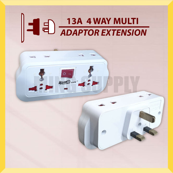 4 Way Multi Adaptor Extension 13A LED Switch Neon Adapter 2/3 Pin ...