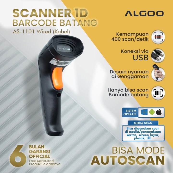 ALGOO AS-1101 Alat Scan Kasir Barcode Scanner USB | Lazada Indonesia