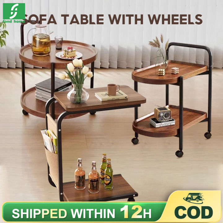 Movable Coffee Tea Table Sofa Side Table with wheels for Home Bedroom ...