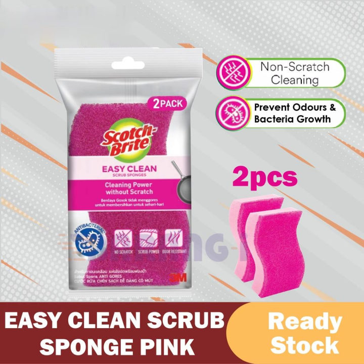 3M Scotch Brite PinkX2 (2’s) Pink Easy Clean Non Scratch Scrub Sponge ...