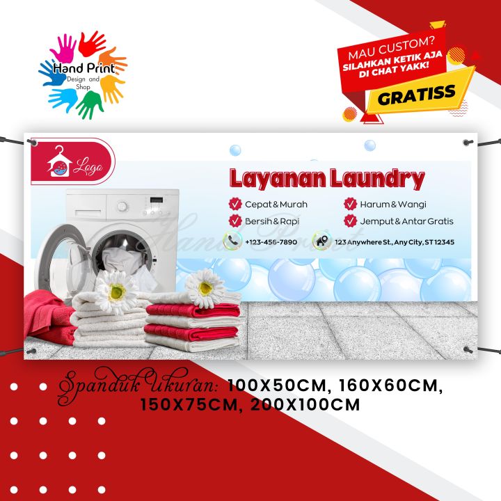 Cetak Spanduk Banner Laundry Layanan Laundry MMT Spanduk Custom 200x100 | Lazada Indonesia