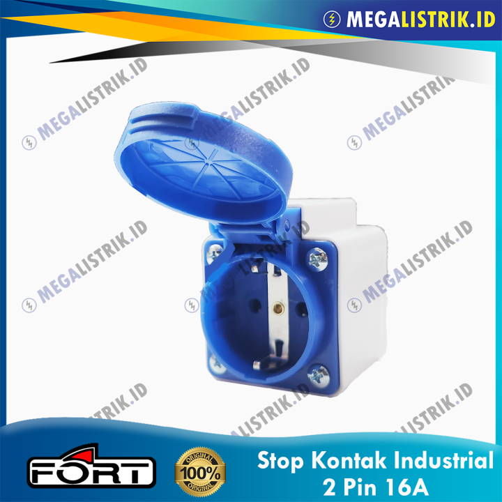FORT STOP KONTAK INDUSTRIAL SURFACE 2 PIN 16A / WALL SOCKET GENSET TEMPEL OUTBOW PANEL 2 KAKI 2P ...