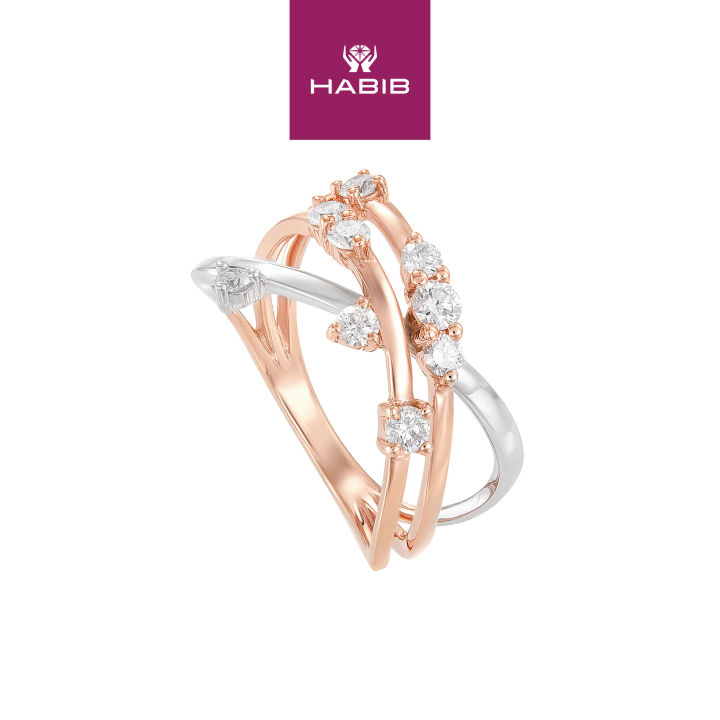 HABIB CHIC | Crossover Band Diamond Ring in White and Rose Gold ...