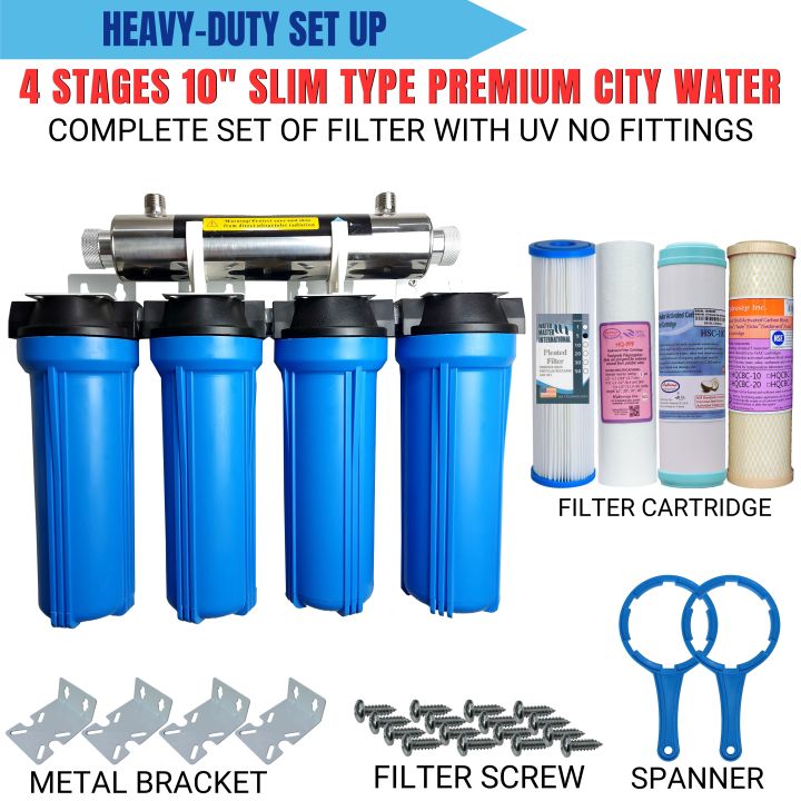 Water Filter 4 Stages 10" Slim Type Premium City Water with 2 GPM Uv ...
