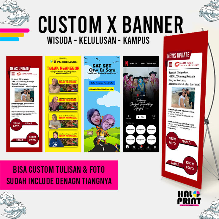 cetak X BANNER SIDANG WISUDA FREE TEMPLATE DESAIN / include Tiang / STAND BANNER 60x160cm ...