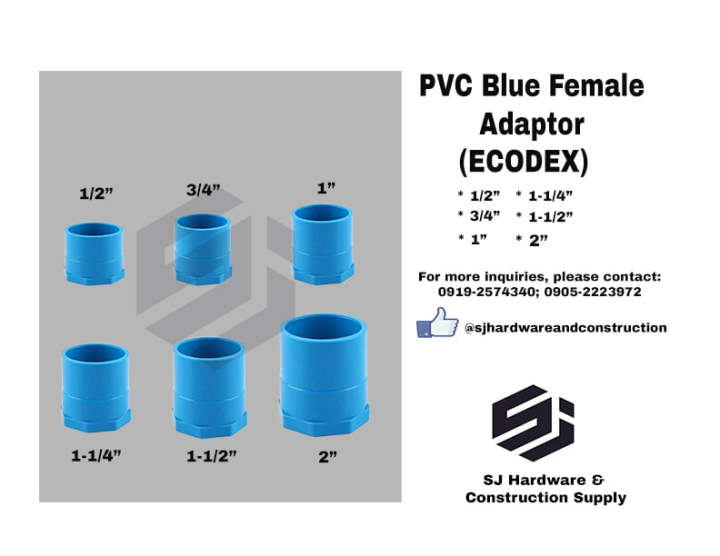 PVC BLUE FEMALE ADAPTOR 1/2" / 3/4" / 1" / 1-1/4" / 1-1/2" / 2" | Lazada PH