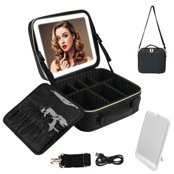 Makeup Bag Premium Travel Vanity Case for Cosmetics with Large 3 ...