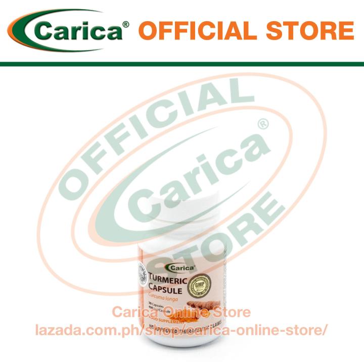Carica Turmeric Capsules (Curcuma longa) - Bottle of 30 Capsules (400mg ...