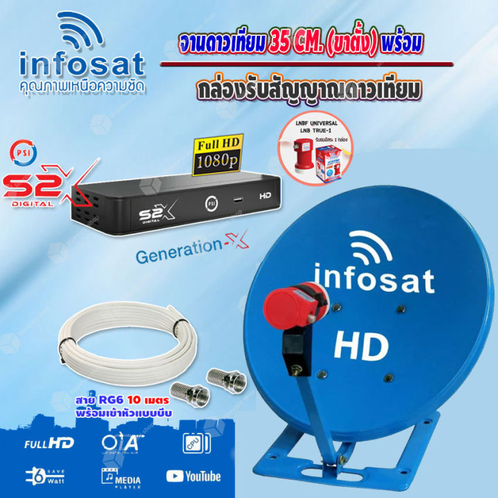 ชุดจานดาวเทียม INFOSAT 35CM. ขาตั้งพื้น + PSI S2X HD (บอร์ดสีฟ้า) พร้อม ...