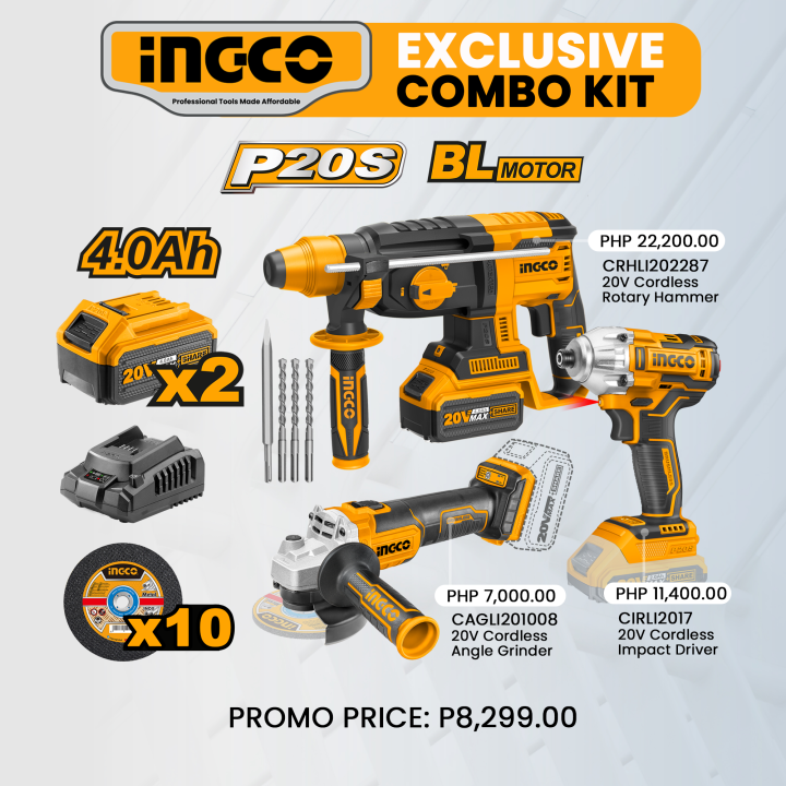 Ingco 3PCS/2PCS Set Cordless Power Tools Combo Kit And 4PCS Accessories ...