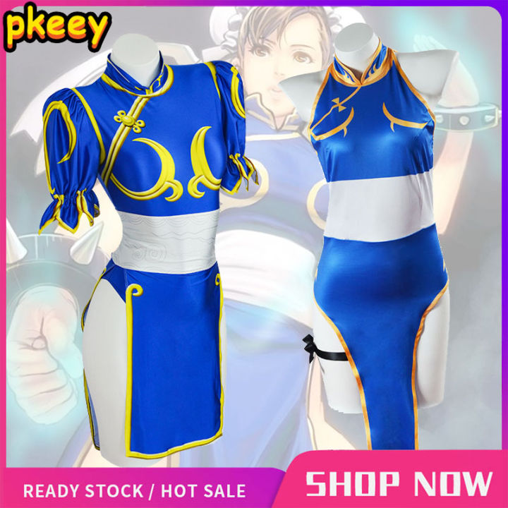 Anime Street Fighter Chun Li Cosplay Costume Blue Dress Swimwear for ...