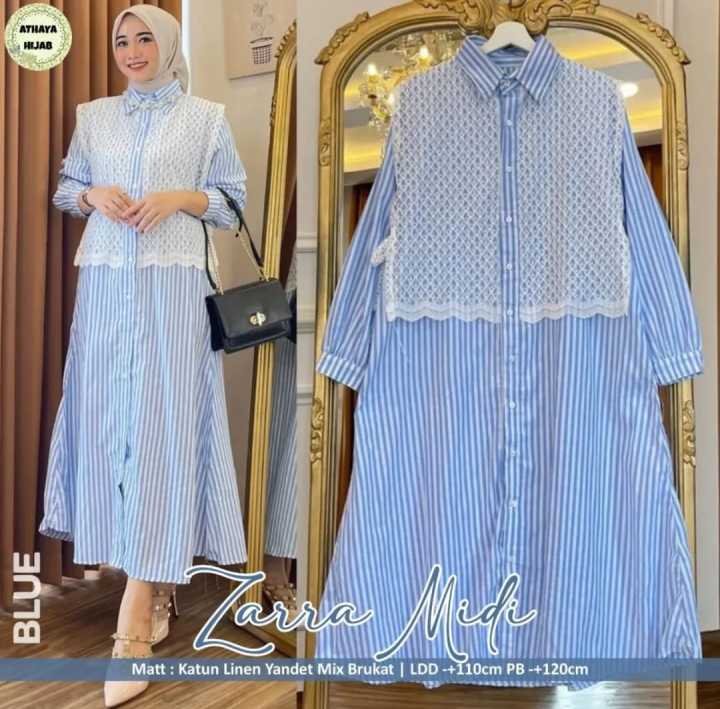 ZARRA MIDI DRESS COTTON SALUR MIX BRUKAT .GAMIS MIDI SALUR KOMBINASI BRUKAT MEWAH / MIDI DRESS ...