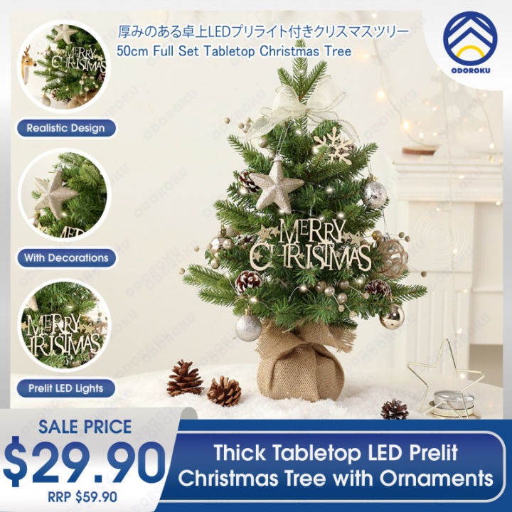 ODOROKU Thick Tabletop LED Prelit Christmas Tree with Ornaments ...