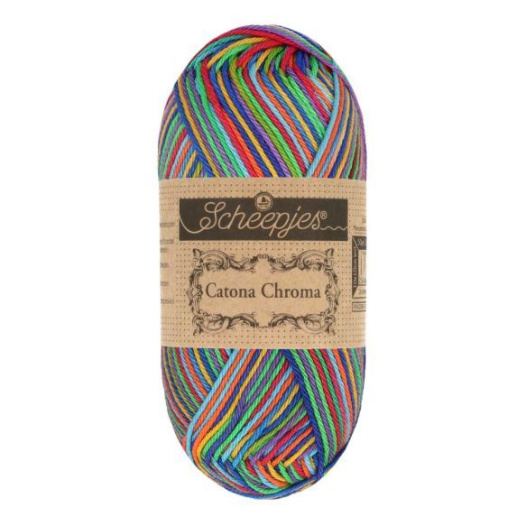 SCHEEPJES Catona Chroma Yarn-022 Rainbow (50gm) (100% Mercerized Cotton ...