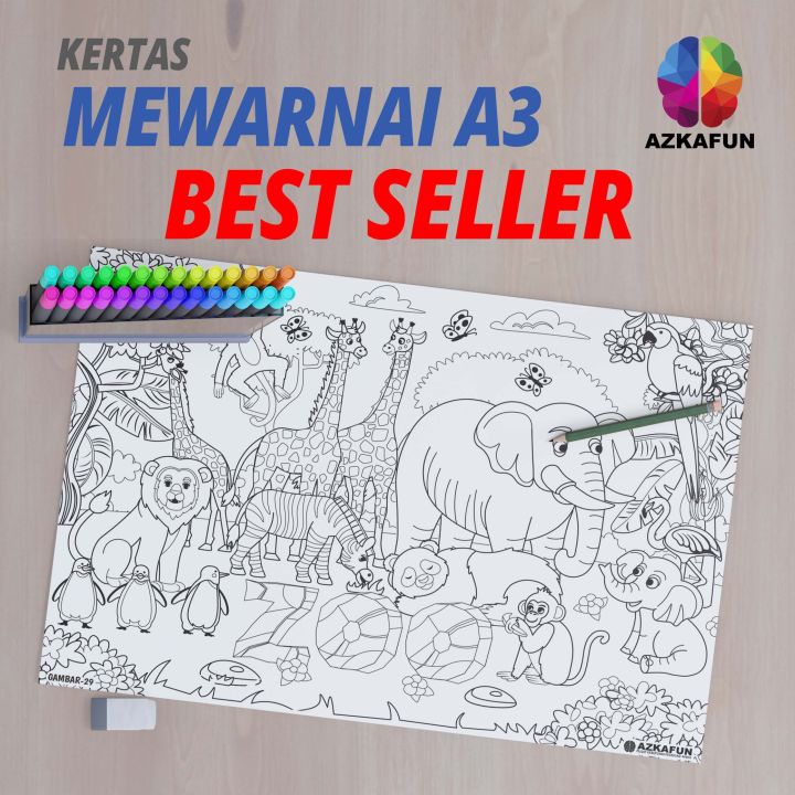 Kertas Mewarnai A3 BEST SELLER - Mewarnai hewan buah ikan ruang angkasa ...
