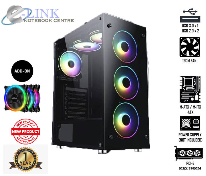(NEW GAMING DIY CASING ) GAMING CASE PC BLACK / WHITE WITH RGB FAN ...