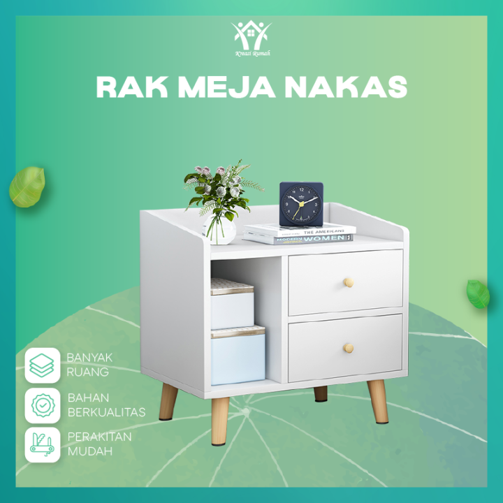 Meja Mini Nakas Samping Tempat Tidur Modern Meja Kayu Dengan 2 Laci ...