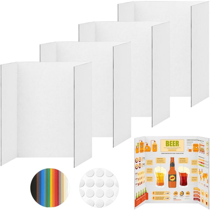 4 Pcs Trifold Poster Board, White Poster Board Comes with Sticky ...