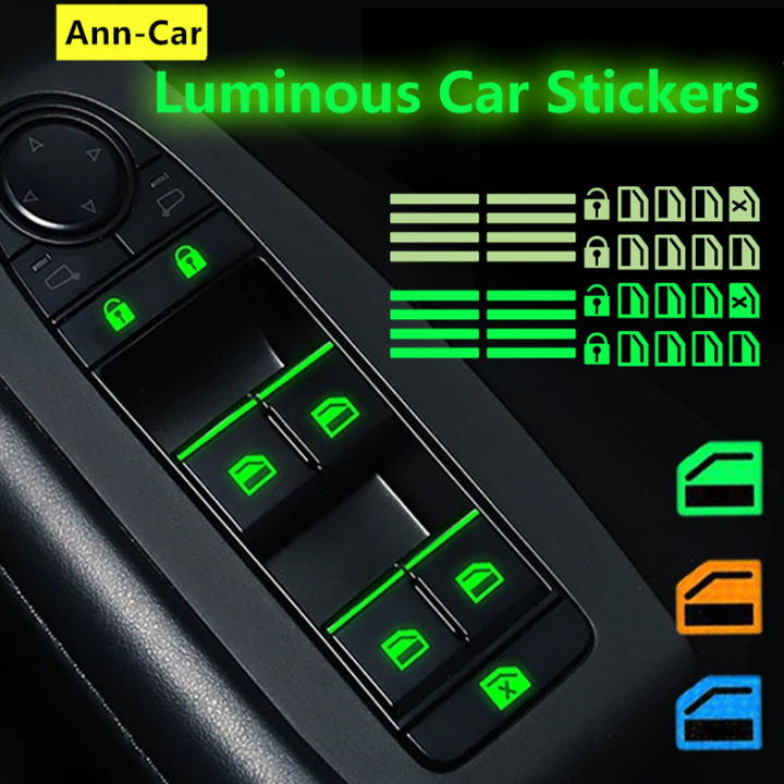 【Ann-Car】1 set Car Window Door Switch Button Luminous Sticker Panel ...