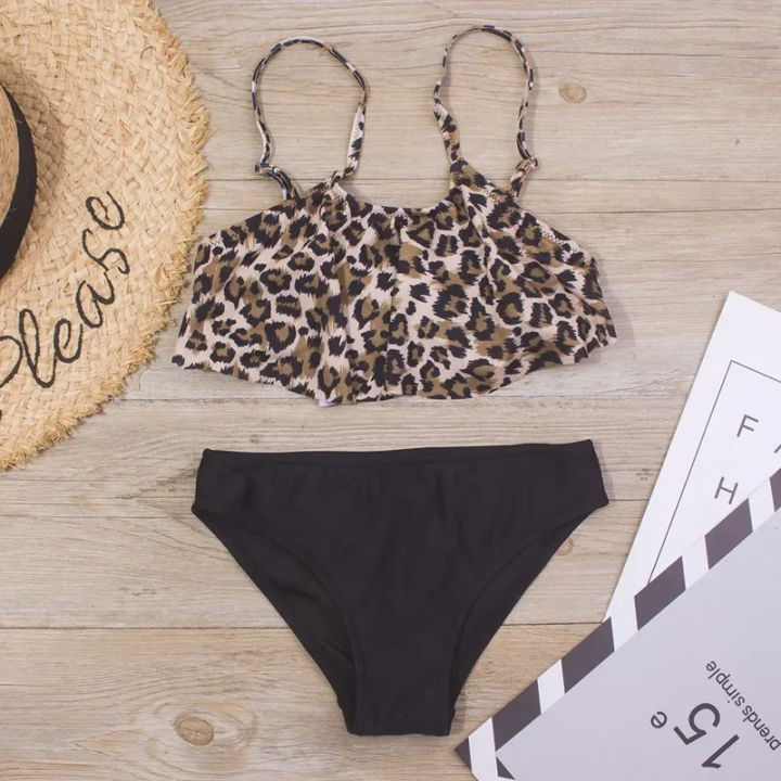 2024 New Foreign Trade Girls Ruffle Bikini Swimsuit Gradient Leopard ...