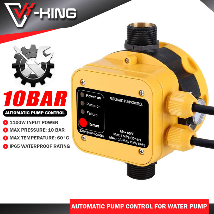 V-KING Automatic Water Pump Control IP65 (10 Bar) Pressure Pump Switch Controller with Gauge for ...