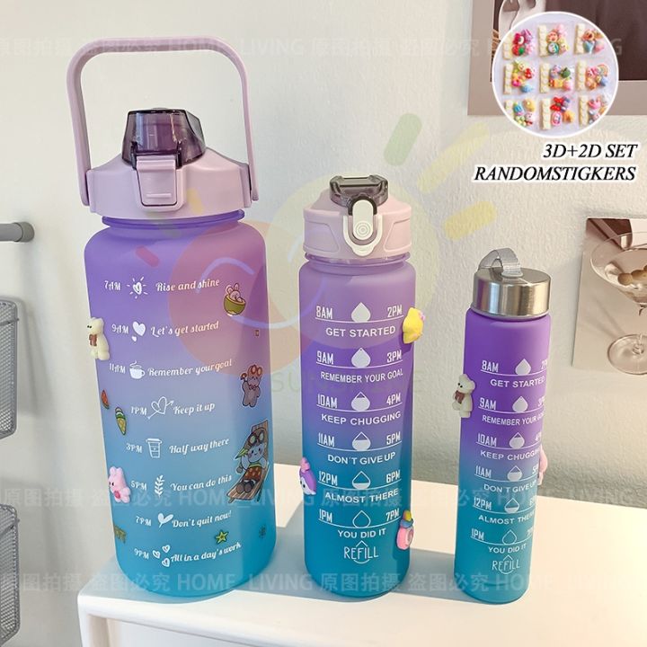 3 IN 1(2L+1L+500ml) Water Bottle Tumbler With Straw Time Marker Gym ...
