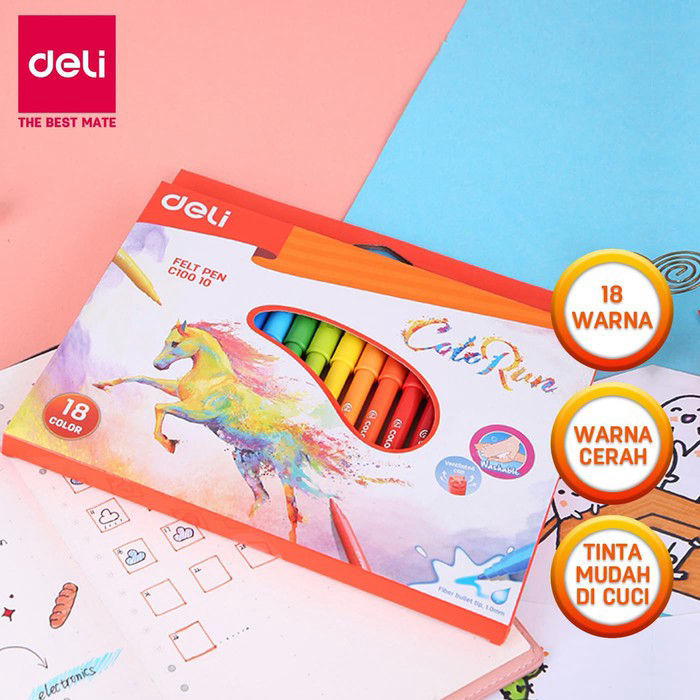 Spidol DELI Felt Pen Colorun 18 Warna - EC10010 | Lazada Indonesia