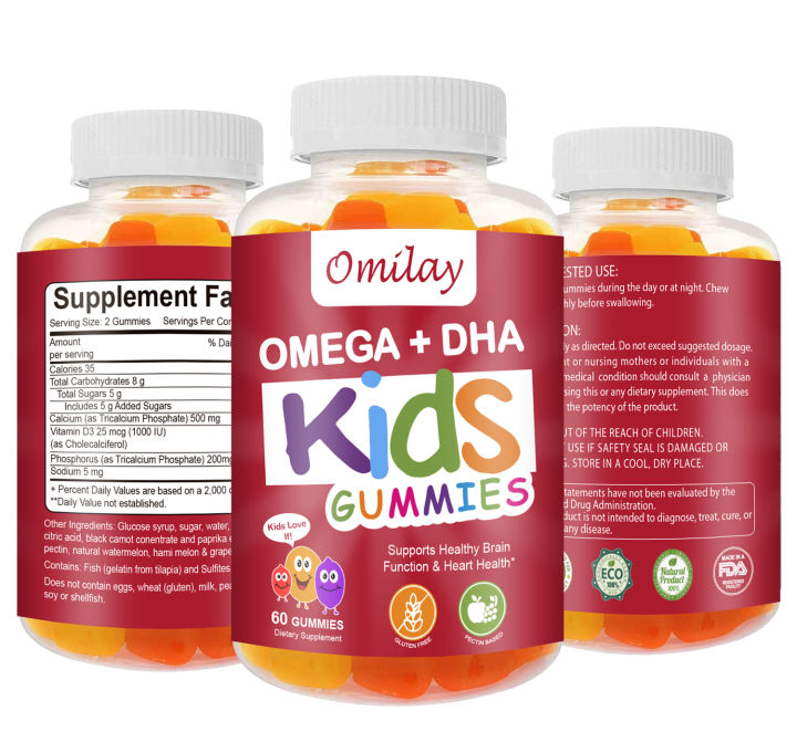 Omilay OMEGA DHA Gummies for Kids with Omega 3 6 9 + DHA Vitamin C Supports Healthy Brain ...
