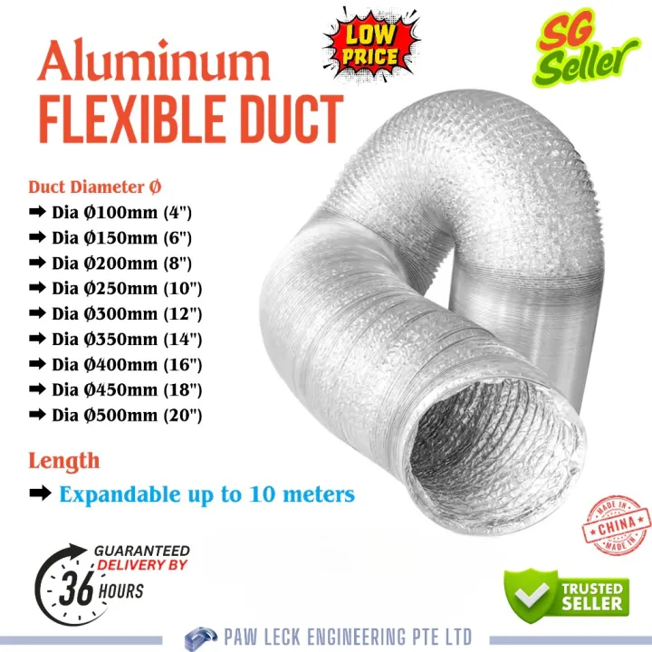 Aluminum Flexible Duct Hose – Expandable up to 10m | Multiple Sizes ...