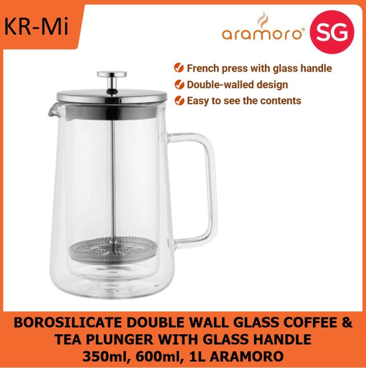 ARAMORO BOROSILICATE DOUBLE WALL GLASS COFFEE & TEA PLUNGER WITH GLASS ...