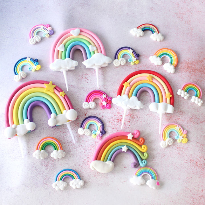 Colorful Rainbow Cloud Cake Topper Cupcake Cake Decoration | Lazada