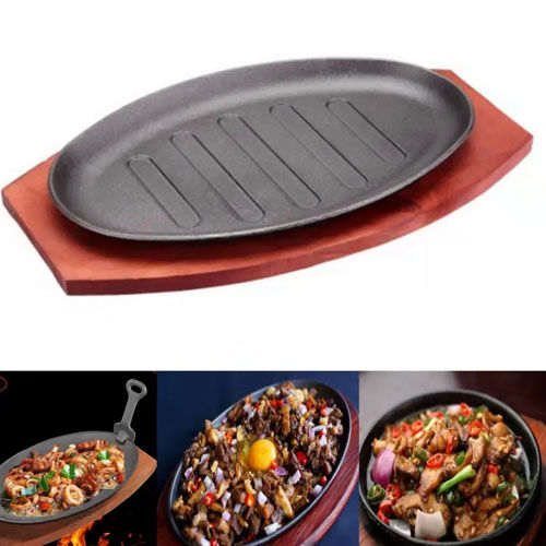 Oval sizzling plate with wood base 25cm/10'Inch | Lazada PH