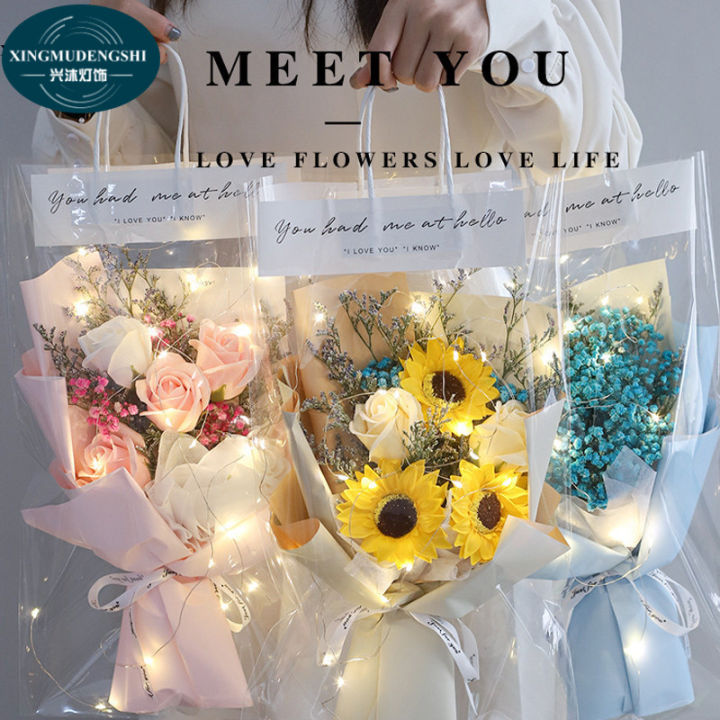 YONUO ช่อดอกไม้ ดอกกุหลาบสบู่ ช่อดอกไม้ ช่อกุหลาบ ของขวัญโรแมนติก ของขวัญรับปริญญา ช่อดอกไม้แห้ง ...