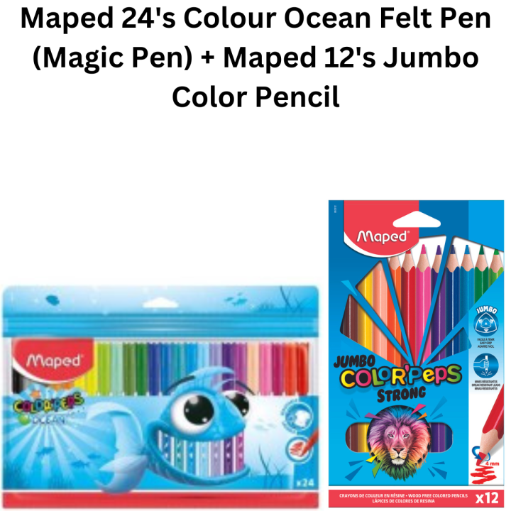Maped 24's Colour Ocean Felt Pen (Magic Pen) 845722 + Maped 12's Jumbo ...