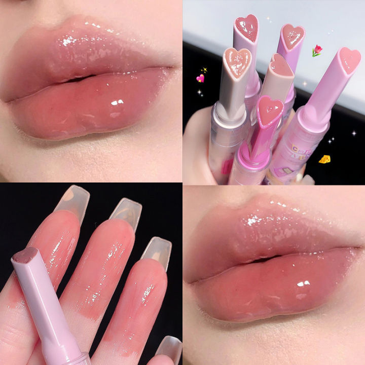 Love Heart Lipstick Pen Mirror Watergloss Jelly Lip Glaze Moisturizing ...