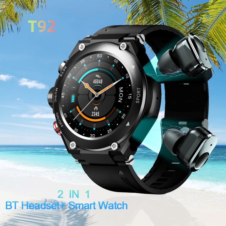Rainbuvvy T92 TWS หูฟังหน้าจอกลม Smart Watch 2 in 1 Bluetooth Call 1.28 ...