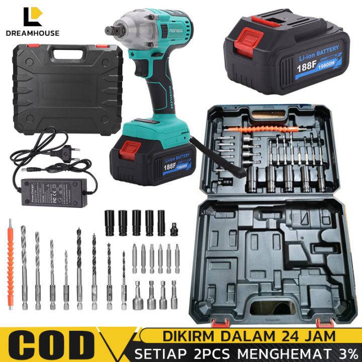 MONQIQI 13mm Cordless Impact Wrench 188Vf Brushless Impact wrench Mesin Bor Baterai 550N.m Untuk ...