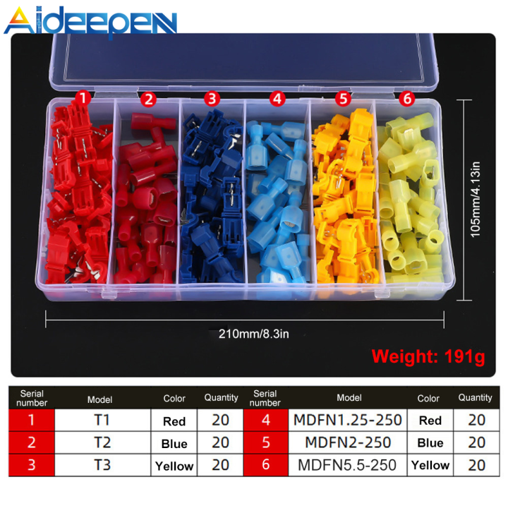 Aideepen 120PCS T-Tap Wire Connectors Self-Stripping Splice Electrical ...