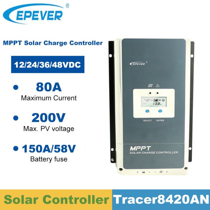 EPever 80A MPPT 12V 24V 36V 48V Solar Charge Controller Backlight LCD Display Max 200V PV Input ...
