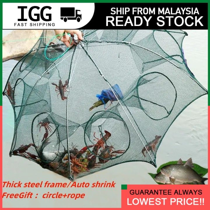 【READY STOCK】4-16 Holes Fishing Net Shrimp Cage Nylon Fish Trap Cast ...