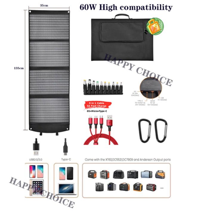 Solar Panels Charger 60W/40W/20W Foldable Solar Panel Battery Charger ...