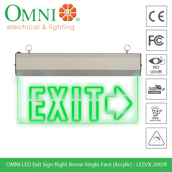 OMNI LED Exit Sign Right Arrow Single Face (Acrylic) - LED/X-200/R ...