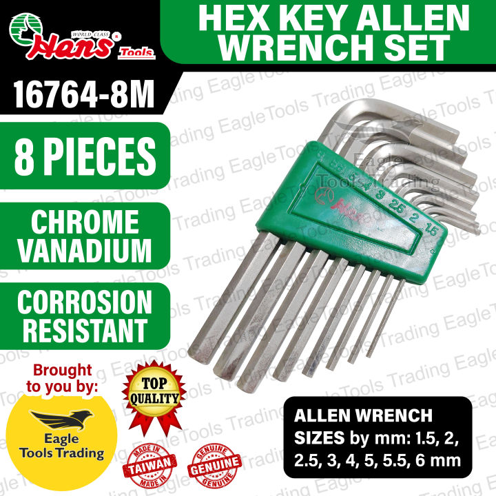 Hans Hex Key Allen Wrench Set 1.5-6mm 8 Pieces 16764-8M | Lazada PH
