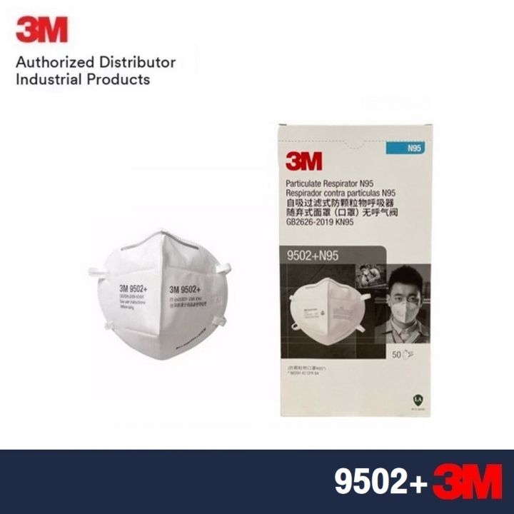 3M 9502 N95 [50ชิ้น] หน้ากากอนามัย หน้ากากป้องกันฝุ่นละอองมาตรฐาน PM 2. ...