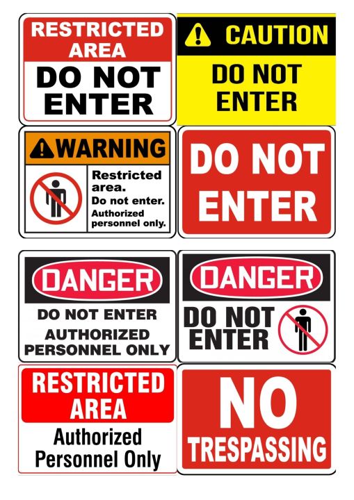 Restricted Area, No Trespassing, Do Not Enter Signages (Laminated ...