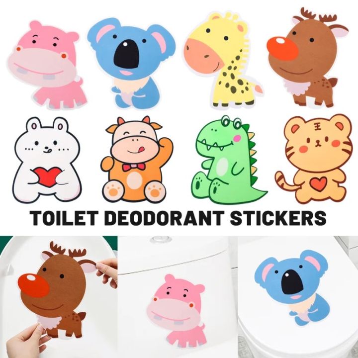 6Pcs Toilet Deodorant Sticker Cute Cartoon Animal Sticker Bathroom Wall ...