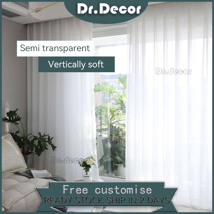 Dr.Decor Sheer Curtains for Living Room Bedroom Kitchen Tulle White ...