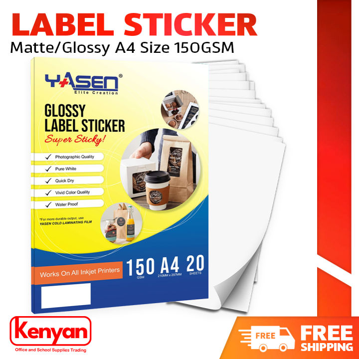 Yasen Label Sticker A4 Size Matte/Glossy 150GSM Waterproof Photo ...