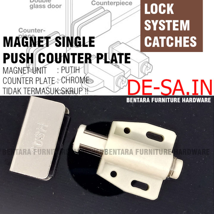 MS-31 MAGNET SINGLE + PS-17 PUSH SINGLE PINTU KACA KABINET- Magnetic Latch/Catch For Glass Door ...