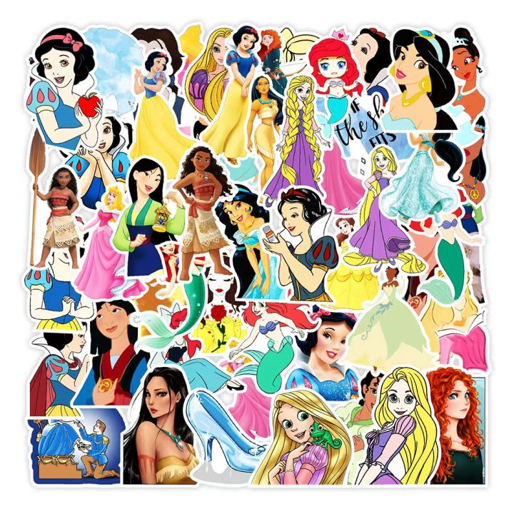 50Pcs/Set Beautiful Disney Princess Waterproof Stickers Cartoon ...